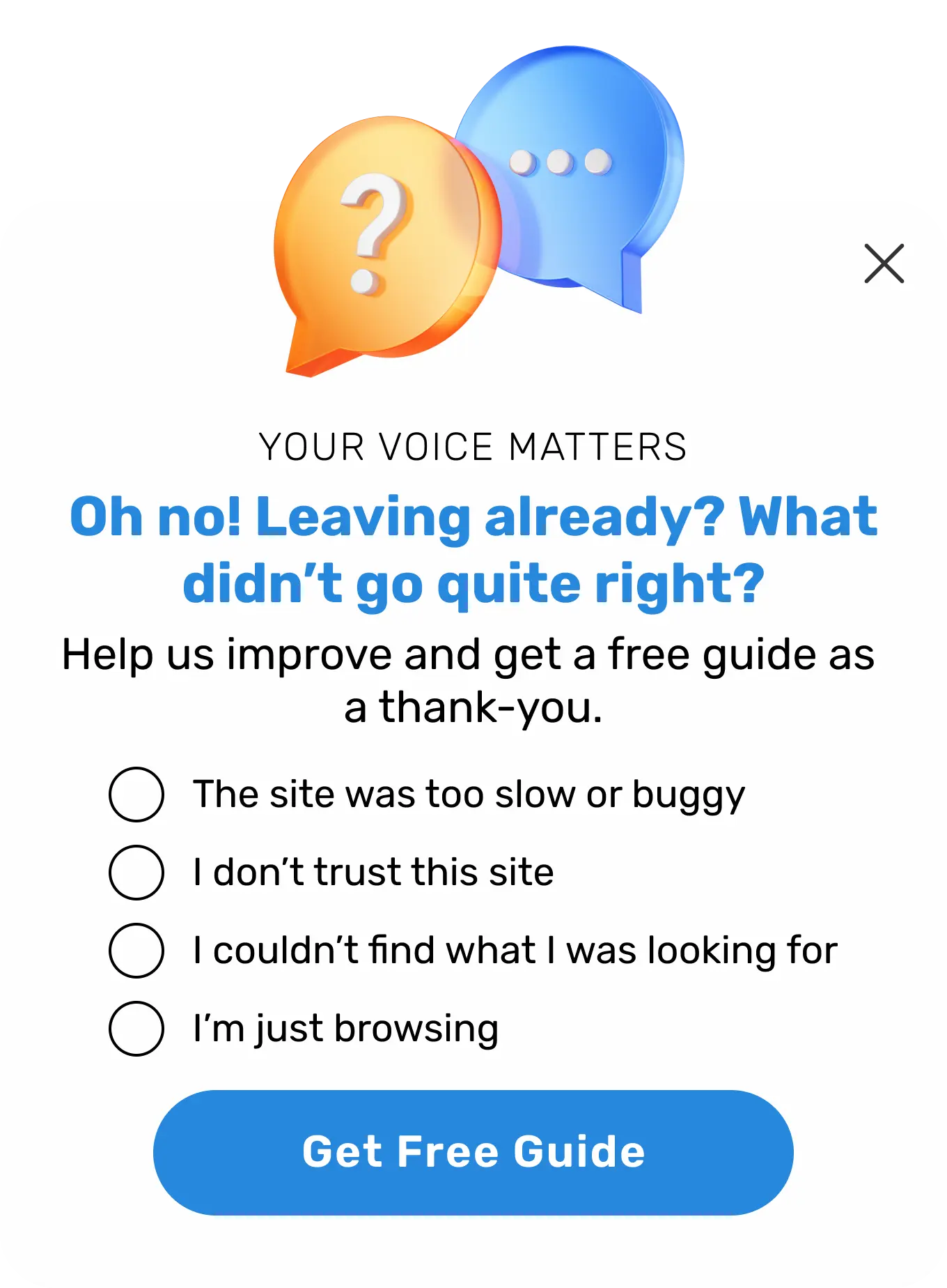 Pop-up Template "Site Exit Feedback Form" to Collect Feedback